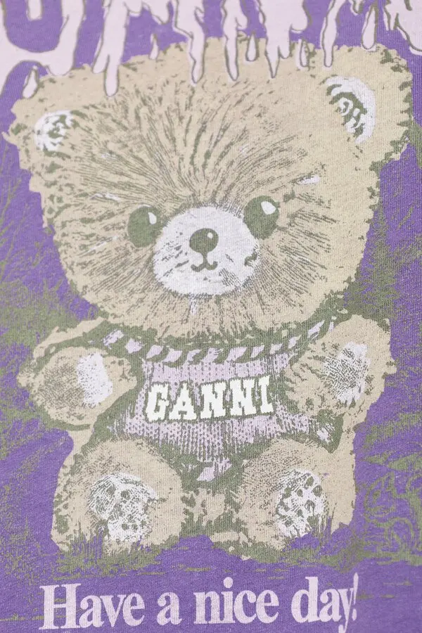 GANNI Have A Nice Day!" Teddy Bear Print Cotton T-shirt