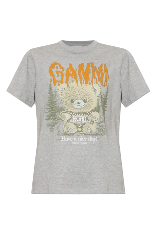 GANNI T-shirt With A Colorful Print - Grey