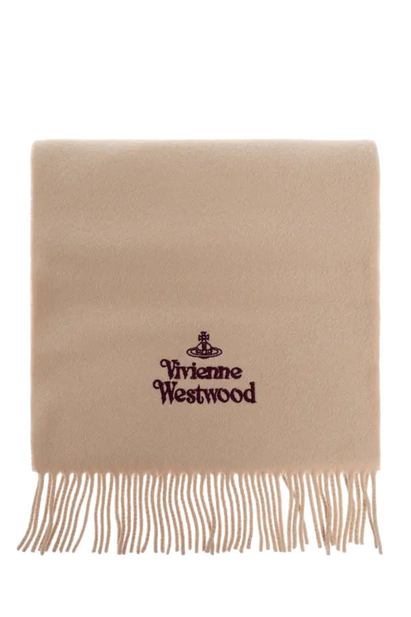 VIVIENNE WESTWOOD Wool Scarf With Logo - Beige