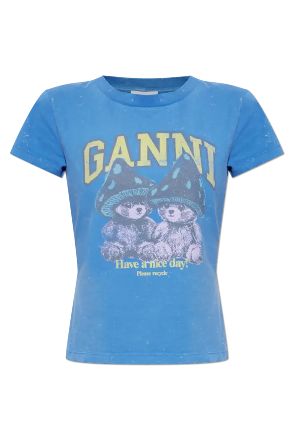GANNI T-shirt With A Colorful Print - Blue
