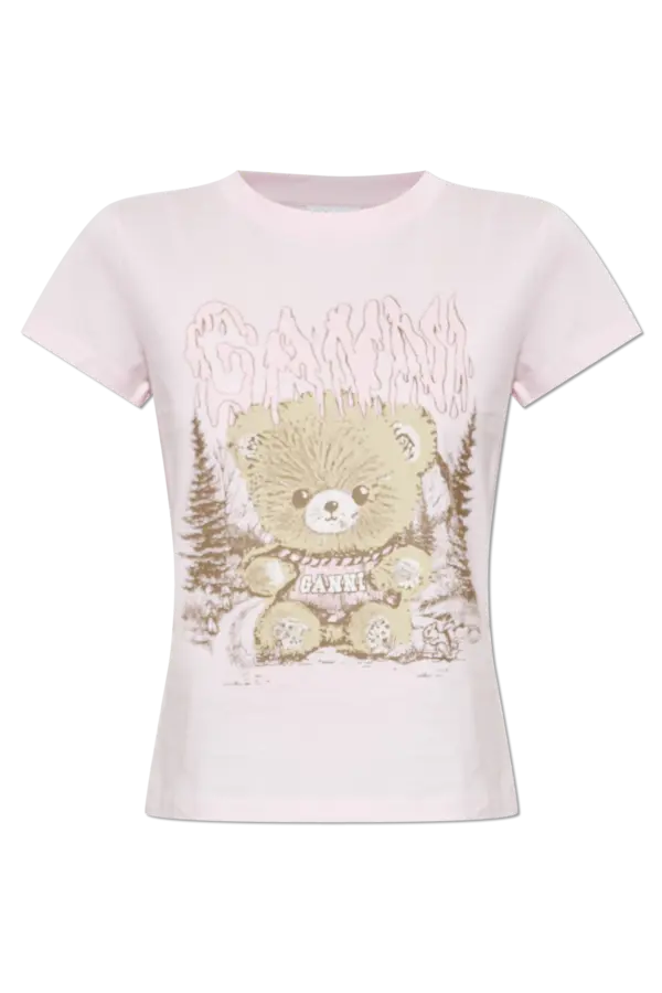 GANNI T-shirt With Colorful Print - Pink