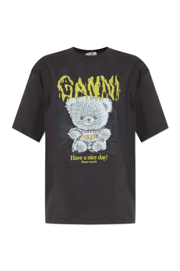 GANNI T-shirt With A Colorful Print - Grey