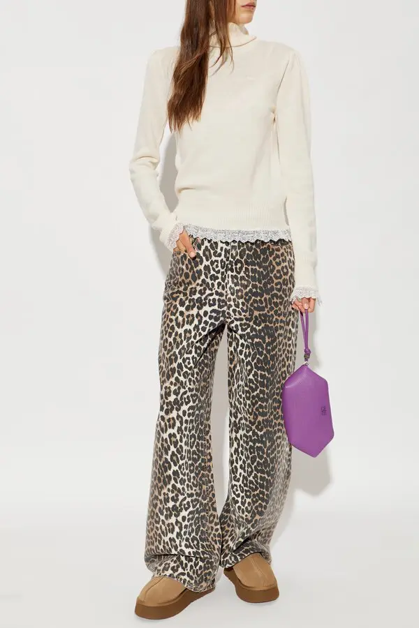 GANNI Wool Turtleneck With Lace Trim