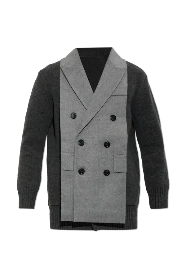 Sacai Cardigan With A Decorative Double-breasted Panel - Grey
