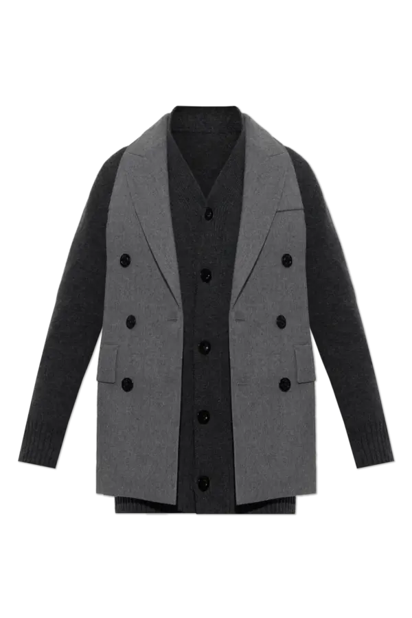Sacai Cardigan With Decorative Double-breasted Panel - Grey