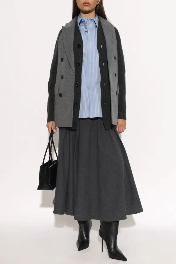 Sacai Cardigan With Decorative Double-breasted Panel - Grey