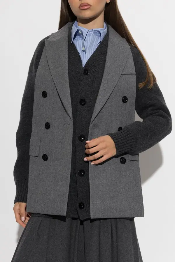 Sacai Cardigan With Decorative Double-breasted Panel - Grey