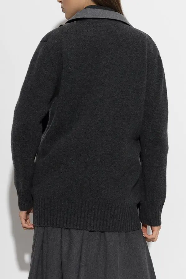 Sacai Cardigan With Decorative Double-breasted Panel - Grey
