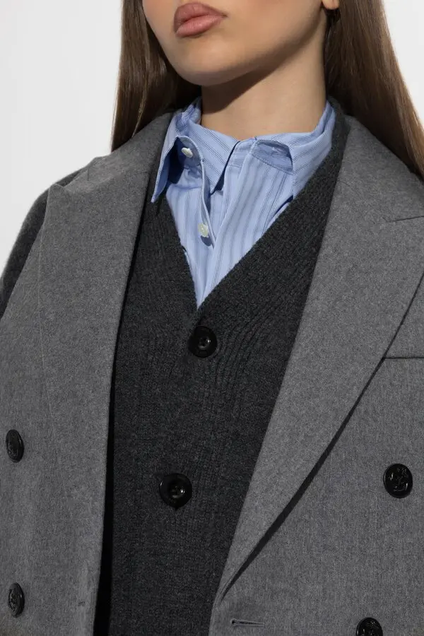 Sacai Cardigan With Decorative Double-breasted Panel - Grey