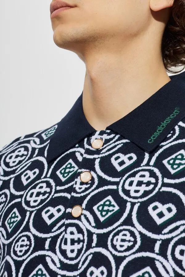 Casablanca Polo With Monogram - Navy Blue