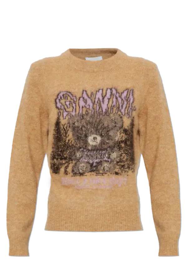 GANNI Sweater With A Colorful Pattern And Logo - Beige