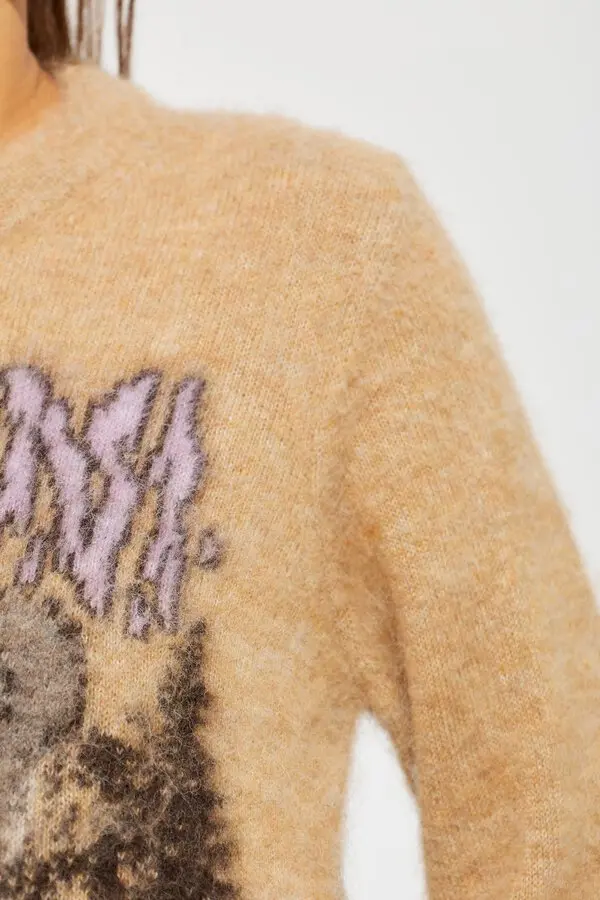 GANNI Sweater With A Colorful Pattern And Logo - Beige
