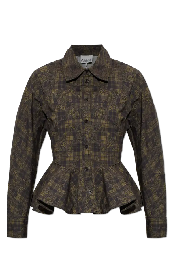 GANNI Peplum Top With Floral Motif