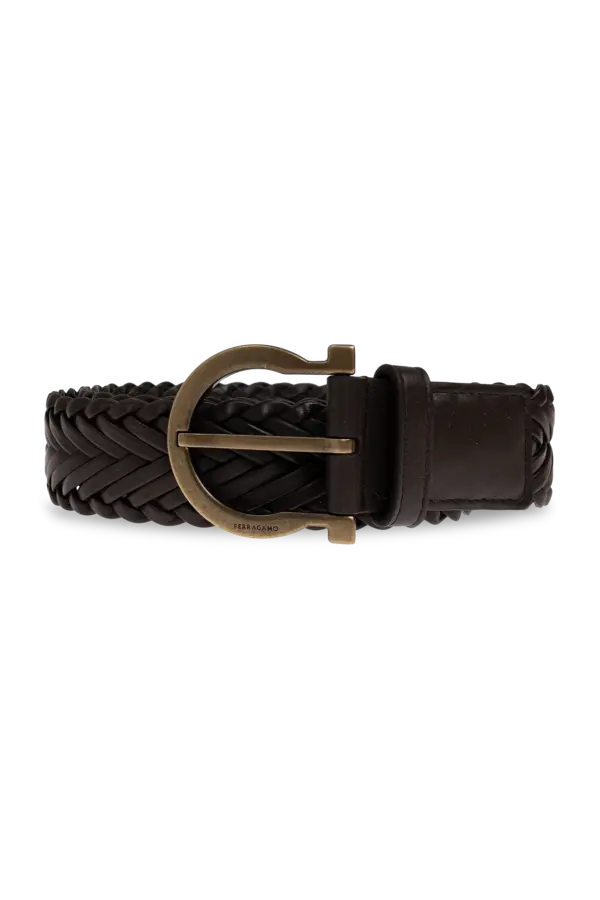 FERRAGAMO Leather Belt With Decorative Braid - Brown