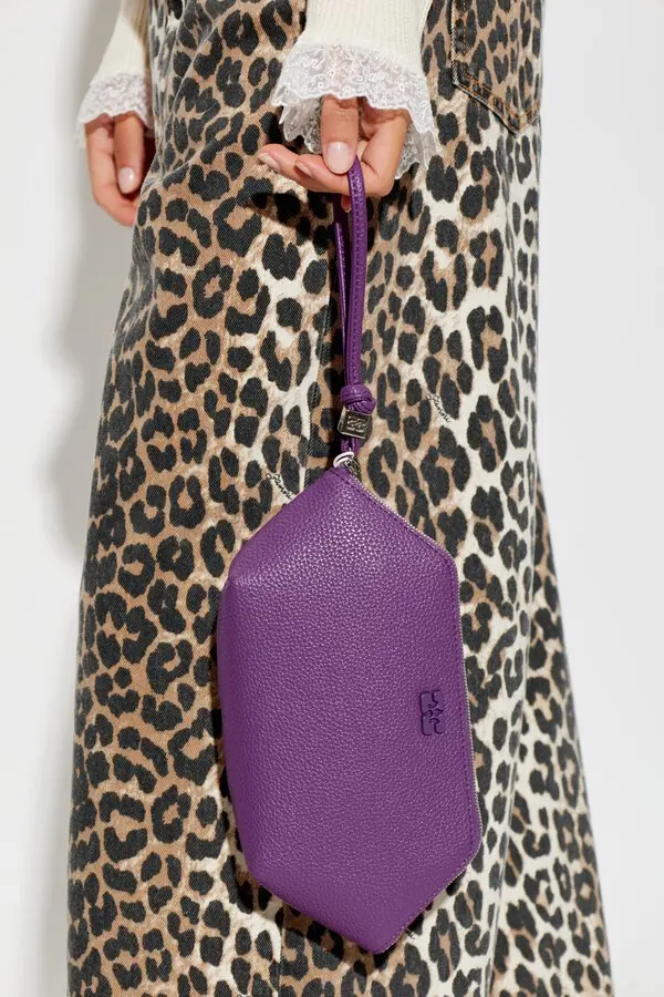GANNI Hexagonal Eco-leather Makeup Bag With Wristlet - Purple