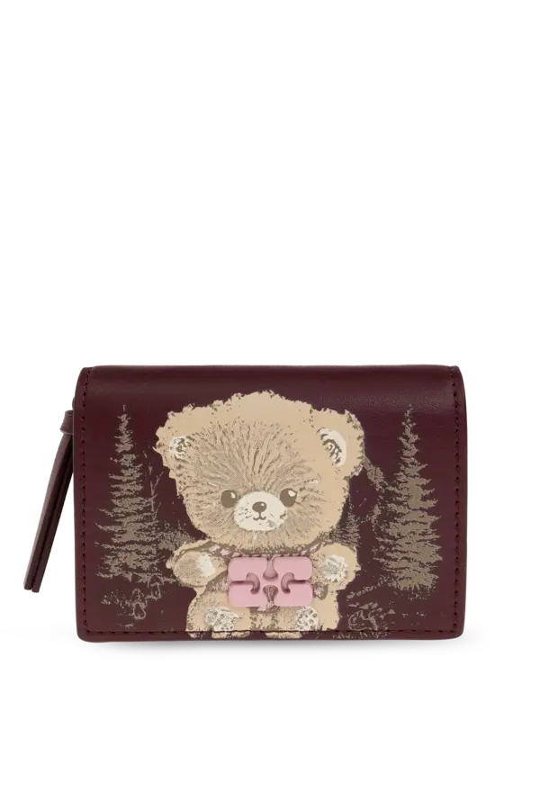 GANNI Wallet With Logo - Burgundy