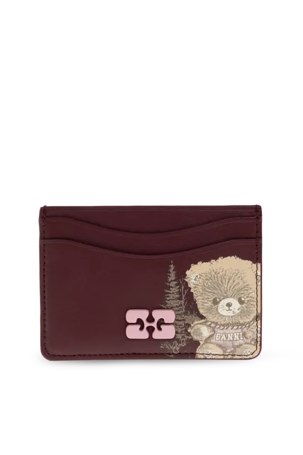 GANNI Card Case With Print - Burgundy
