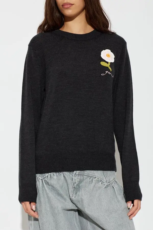 GANNI Wool Sweater With Embroidery