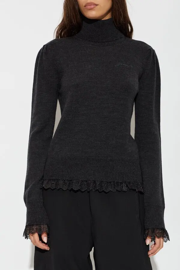 GANNI Wool Turtleneck With Lace Trim