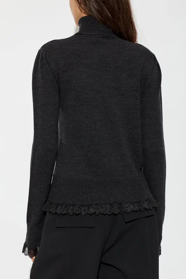 GANNI Wool Turtleneck With Lace Trim