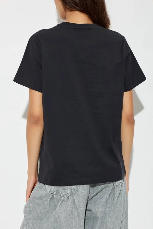 GANNI Cotton T-shirt With Floral Print - Black
