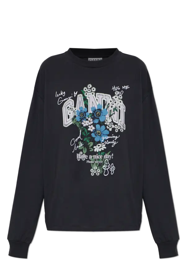 GANNI T-shirt With A Colorful Print - Black