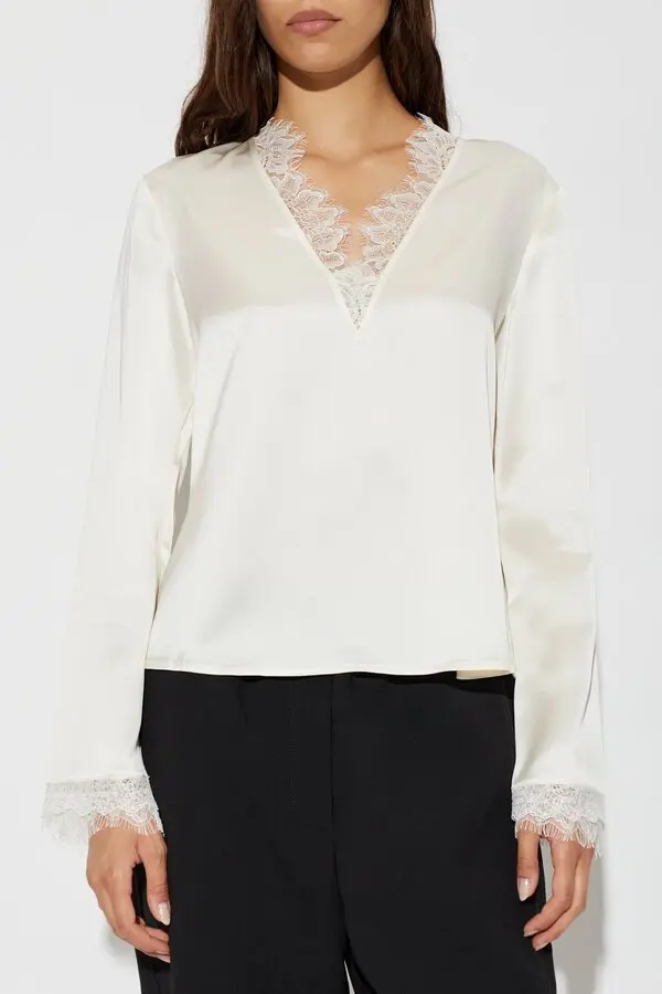 GANNI Satin Top With Lace Trim