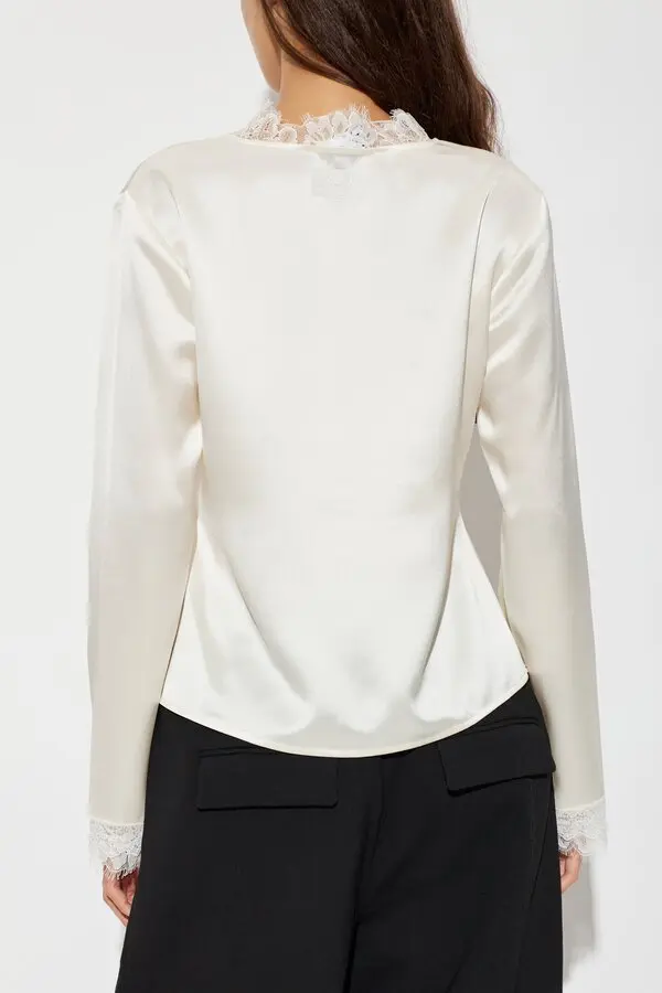 GANNI Satin Top With Lace Trim