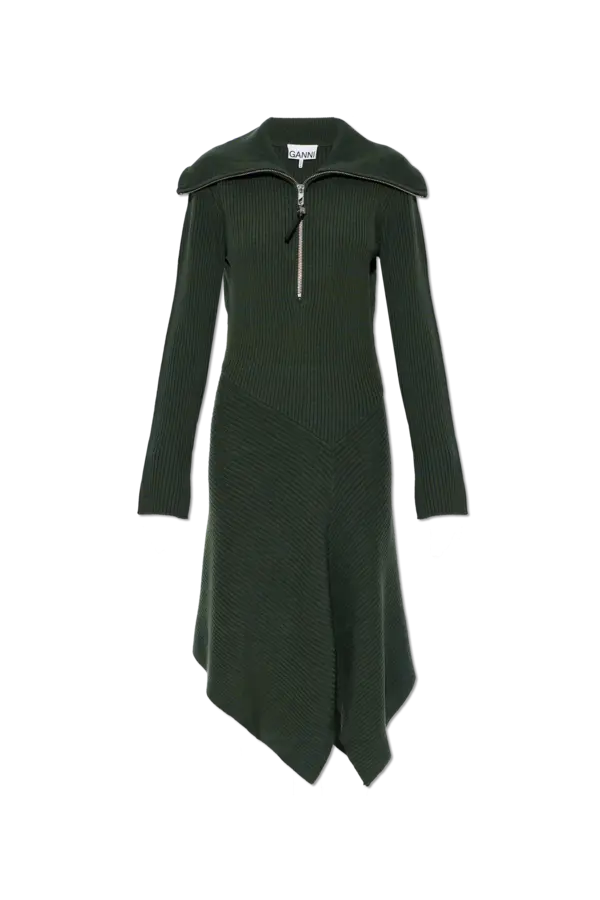 GANNI Wool Turtleneck Dress - Green