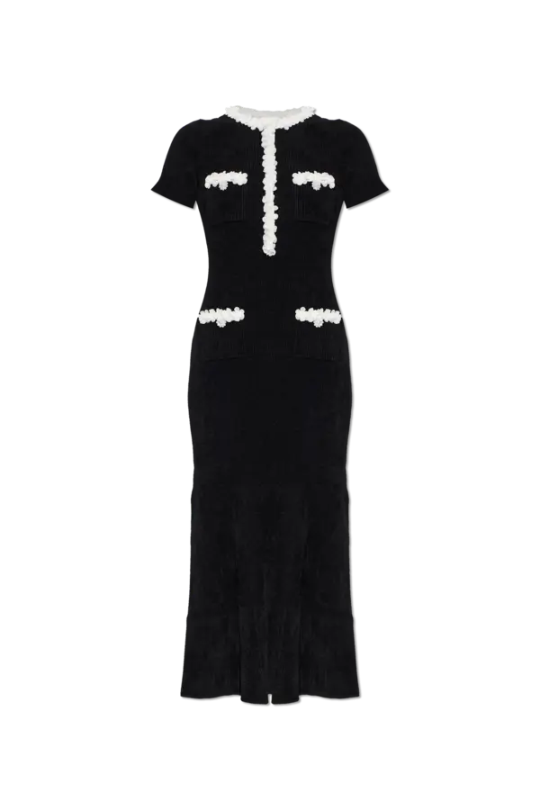 SELF-PORTRAIT Ribbed Dress With Pockets - Black