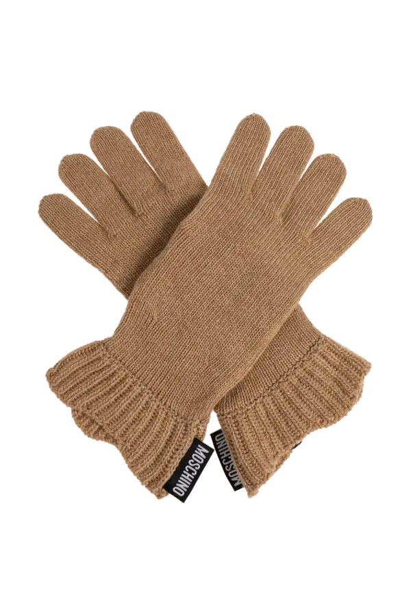 Moschino Gloves With Logo Patch - Beige