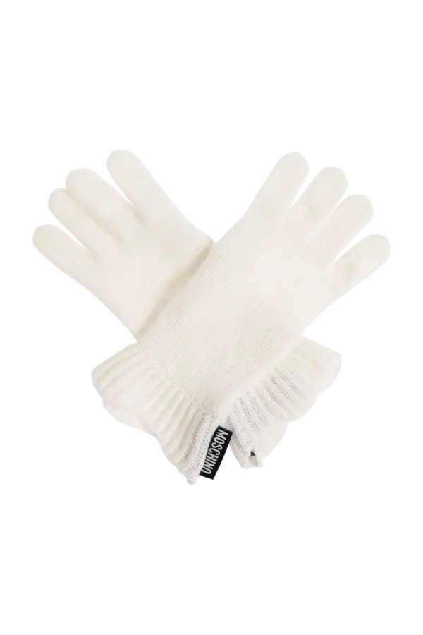 Moschino Knitted Gloves With Logo Patch - White