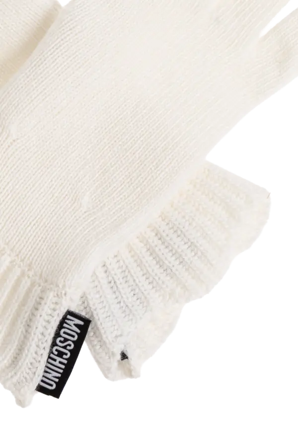 Moschino Knitted Gloves With Logo Patch - White
