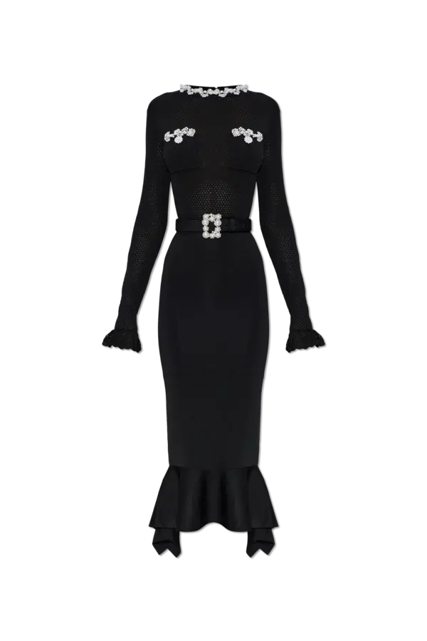 SELF-PORTRAIT Asymmetric Dress With Belt - Black