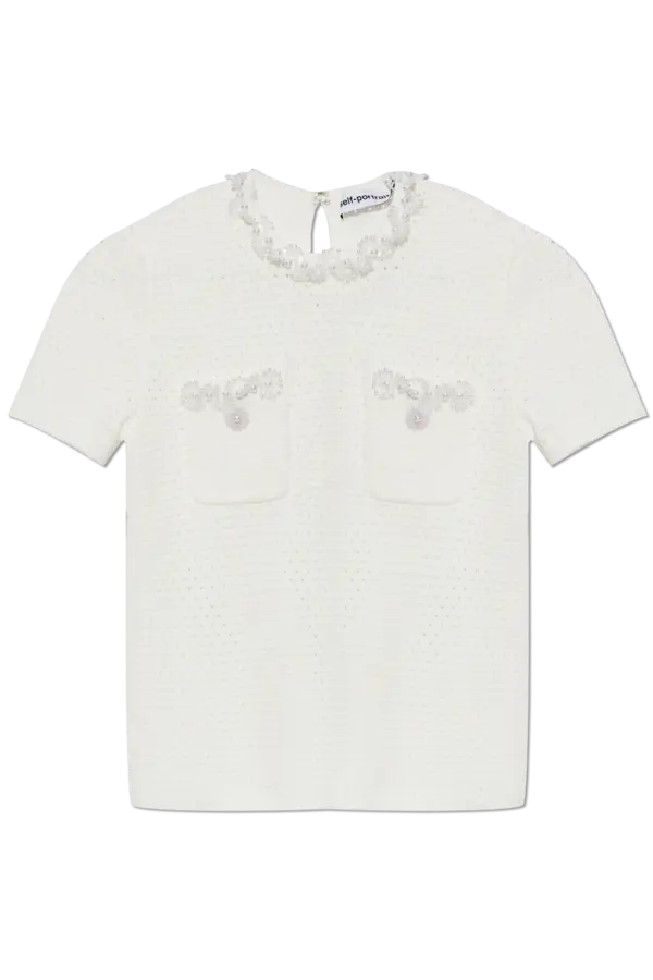 SELF-PORTRAIT Top With Shimmering Appliqués - White