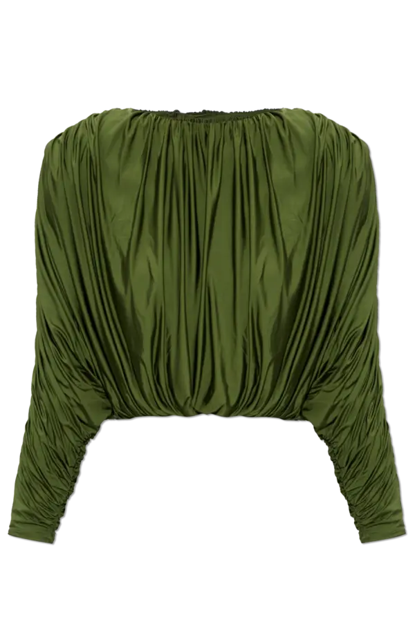 SELF-PORTRAIT Draped Top With Shoulder Pads - Green