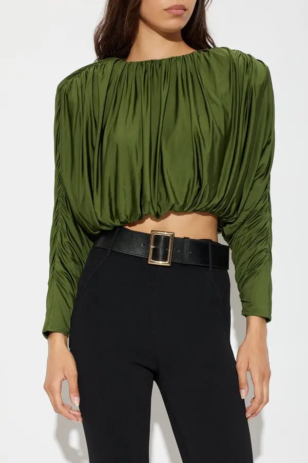 SELF-PORTRAIT Draped Top With Shoulder Pads - Green