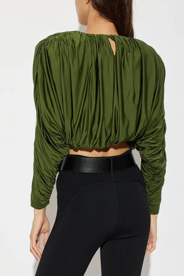 SELF-PORTRAIT Draped Top With Shoulder Pads - Green