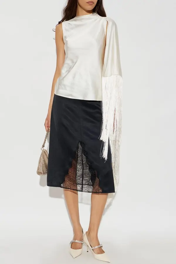 SELF-PORTRAIT Silk Top With Fringes