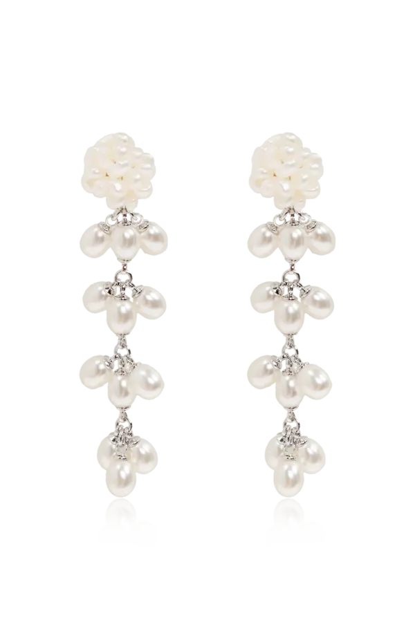 SELF-PORTRAIT Long Earrings With Glass Pearls - Silver