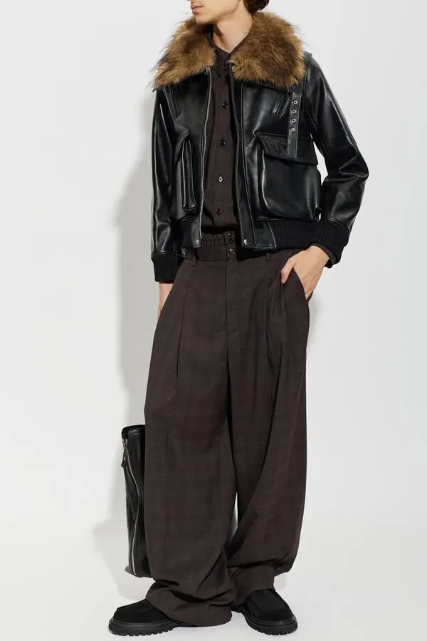 Sacai Leather Jacket With Faux Fur