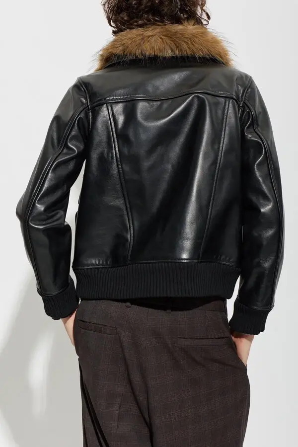 Sacai Leather Jacket With Faux Fur