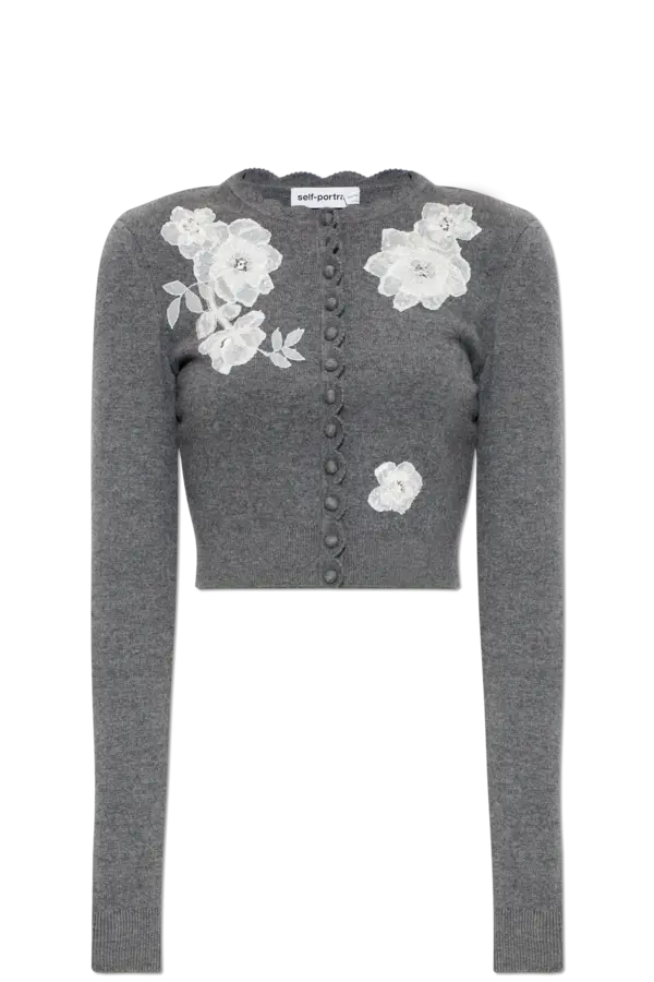 SELF-PORTRAIT Floral Motif Cardigan - Grey