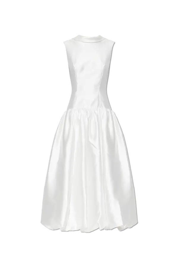 SELF-PORTRAIT Satin Dress With Brooch - White