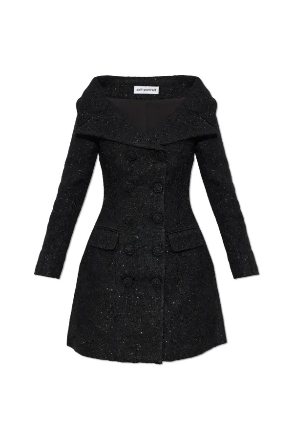SELF-PORTRAIT Tweed Dress With Metallic Thread - Black