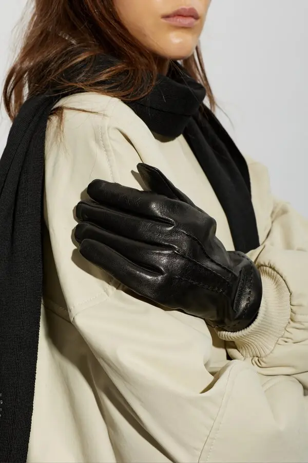 Moschino Leather Gloves With Logo