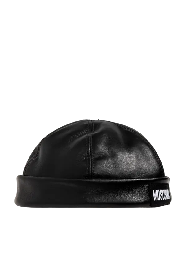 Moschino Leather Cap With Logo Patch