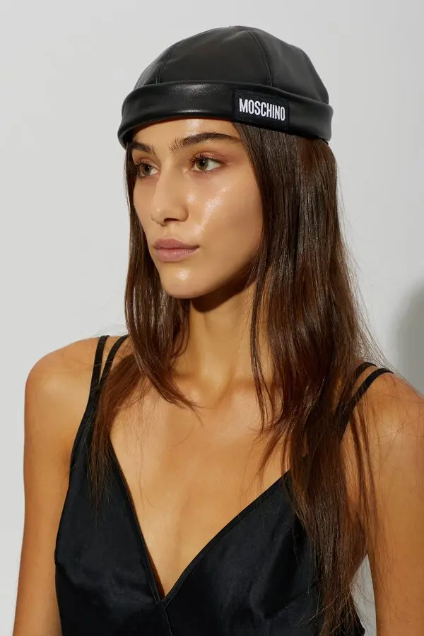 Moschino Leather Cap With Logo Patch