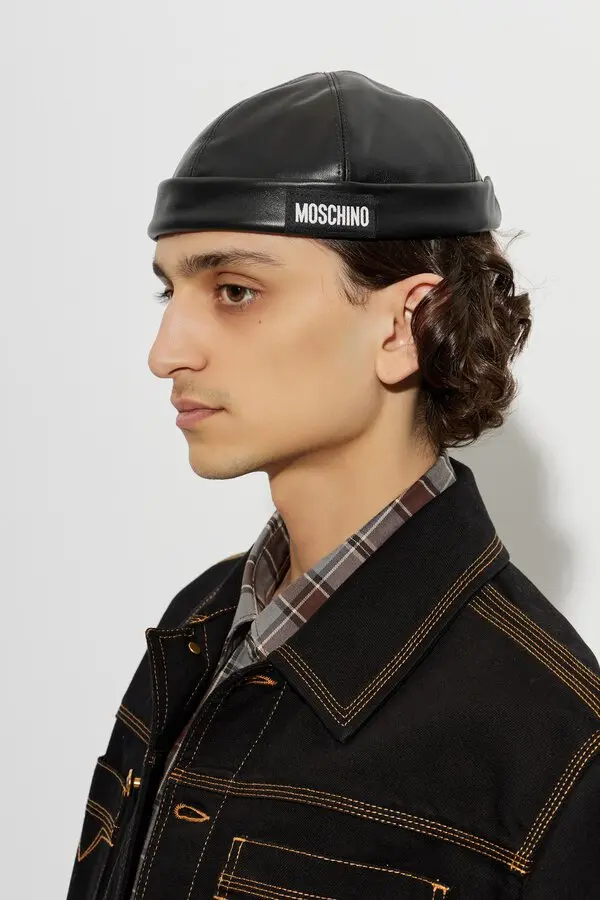 Moschino Leather Cap With Logo Patch