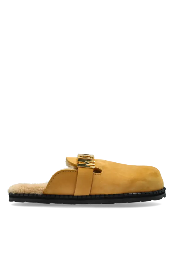 Moschino Suede Slides With Logo - Yellow